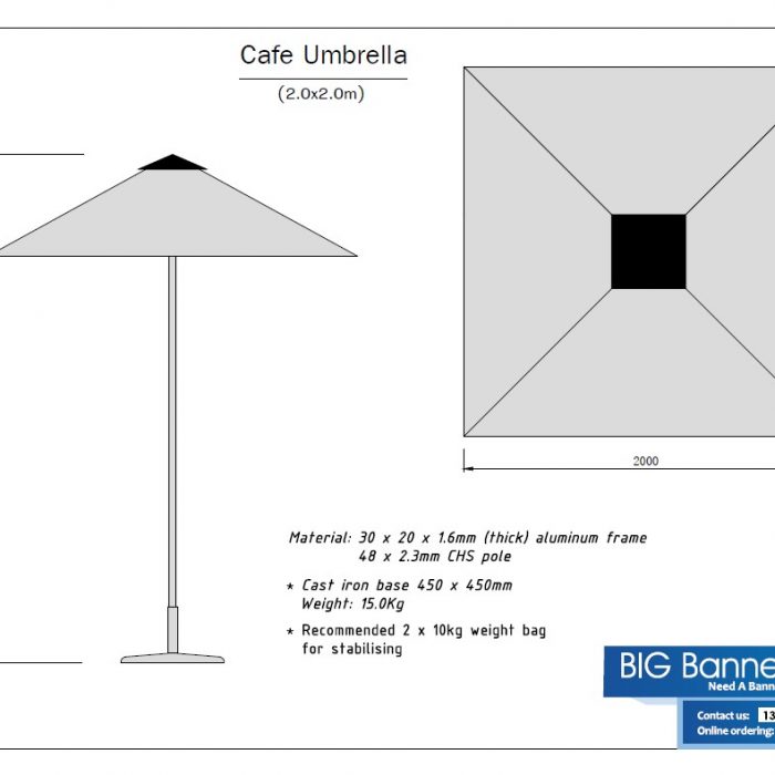 Square Commercial Market Umbrella (2x2m) - Big Banner Australia