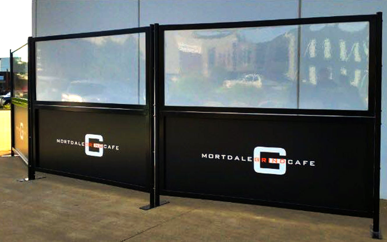 Black Square Tube Cafe Barrier | Wind Break (1.5x2m) - Big Banner Australia